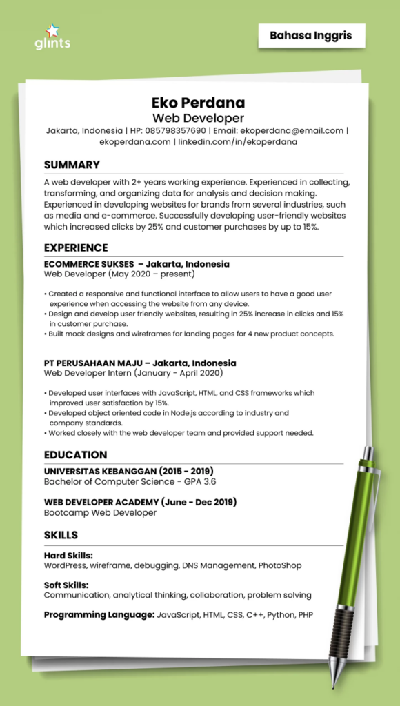 36 Contoh CV Lamaran Kerja dan Template Gratisnya